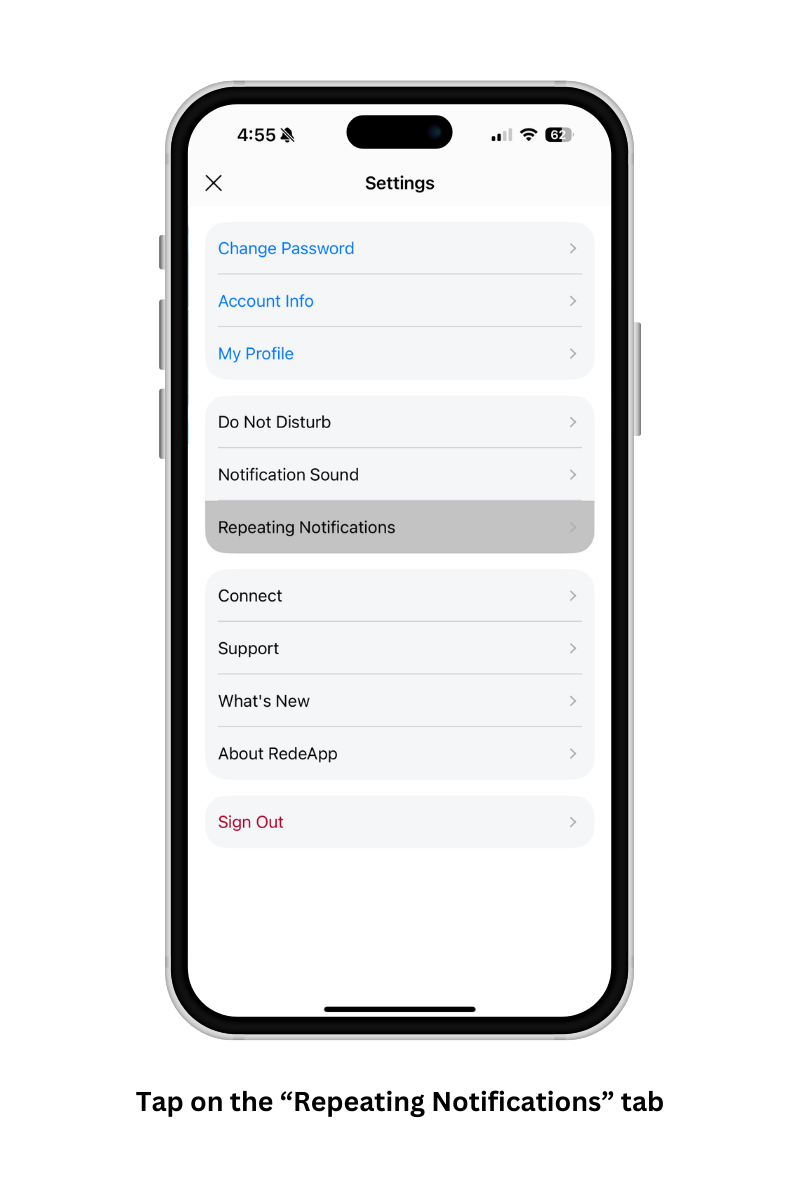 How do I turn on repeating notifications? – Red e App Support